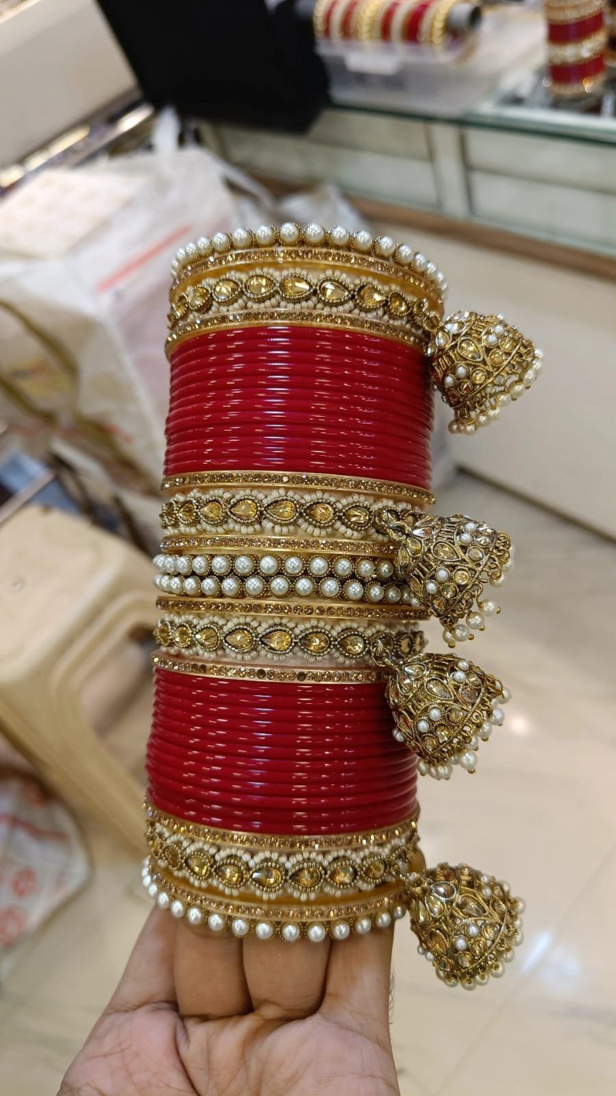 AD COPPER JHUMAR LATKAN KADA WITH MOTI BANGLES - Bangles King