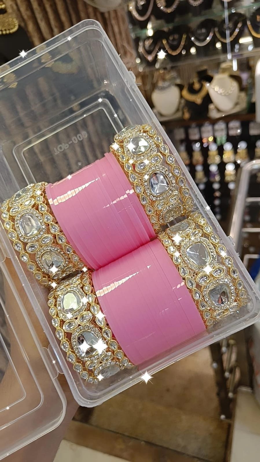BABY PINK BRIDAL SET WITH GOLD KADA - Bangles King