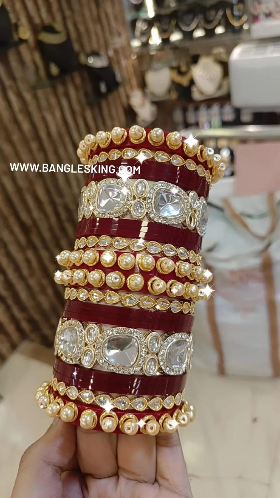 RED AND MEHROON PEARL MINI CHOODA - Bangles King