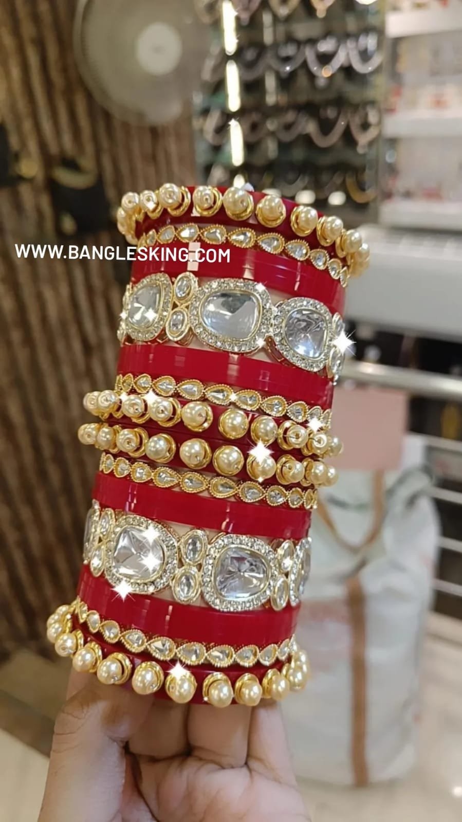 RED AND MEHROON PEARL MINI CHOODA - Bangles King