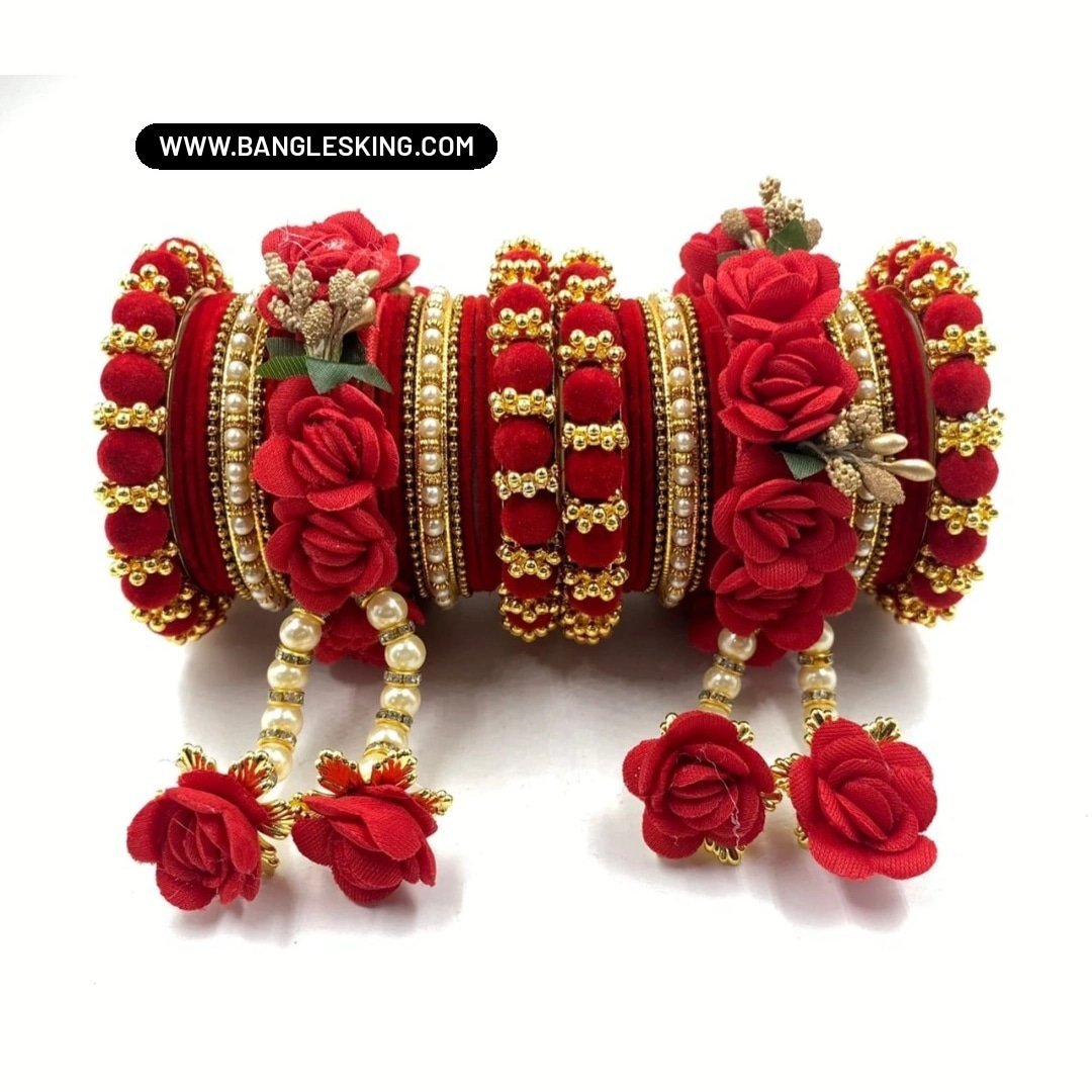 RED FLOWER BANGLES SET - Bangles King