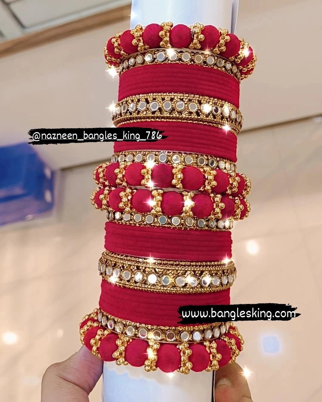 RED VELVET METAL BANGLES SET - Bangles King