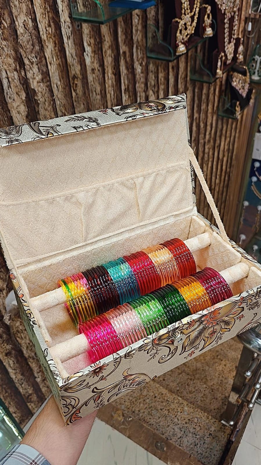 GLOSSY GLASS BANGLES with 2 ROLL BANGLES - Bangles King