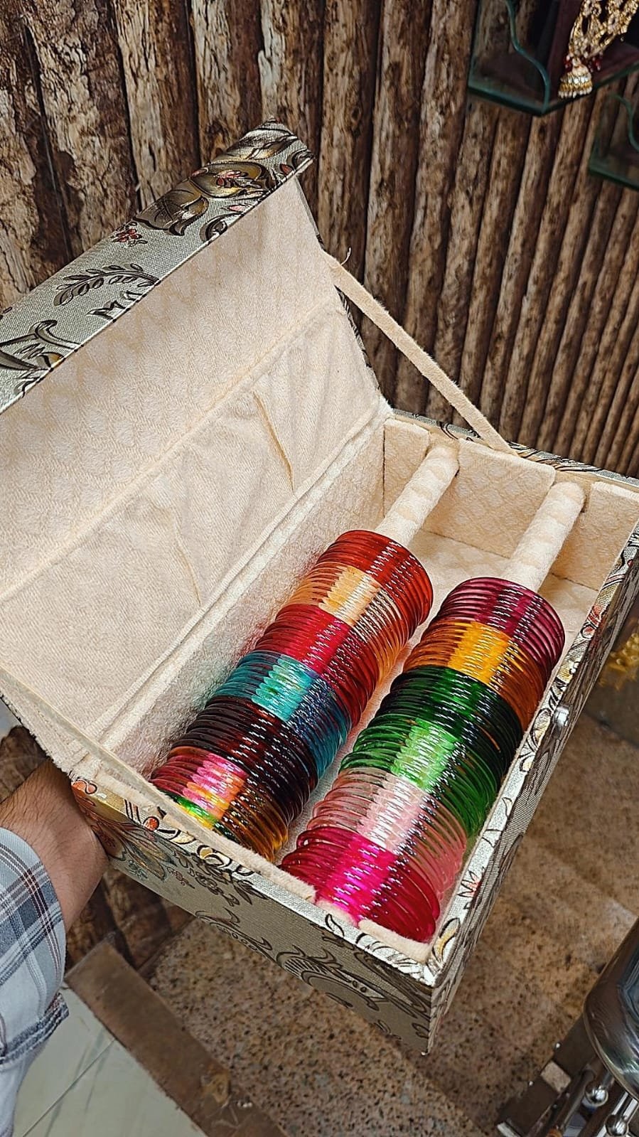 GLOSSY GLASS BANGLES with 2 ROLL BANGLES - Bangles King