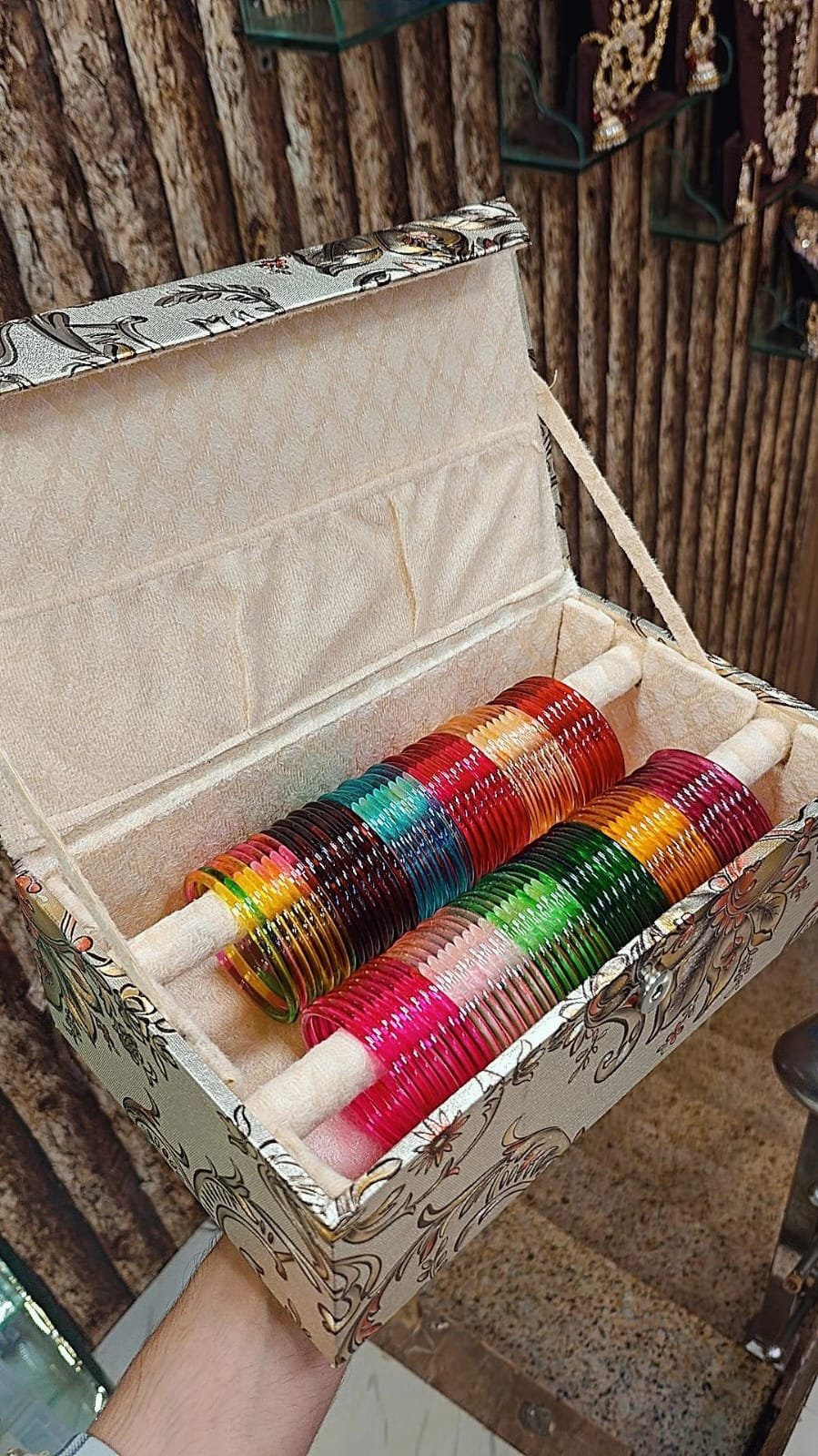 GLOSSY GLASS BANGLES with 2 ROLL BANGLES - Bangles King